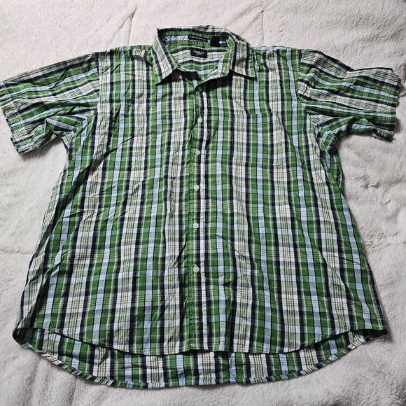 Haggar Shirts Haggar Wrinkle Resistant Green Blue Plaid Short